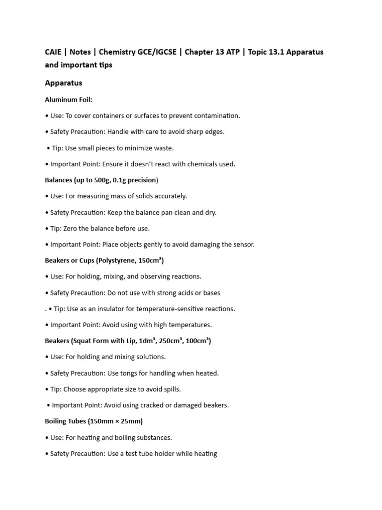 Chemistry ATP Notes (IGCSE) | PDF | Distillation | Filtration