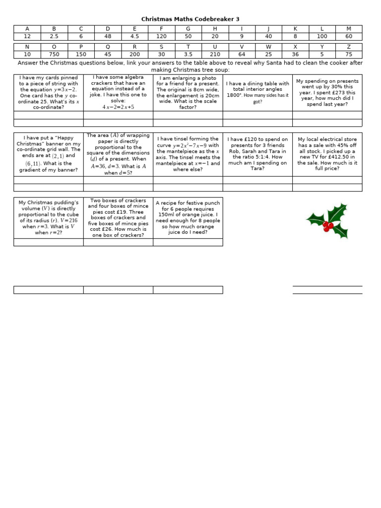 Christmas Maths Codebreaker 3 | PDF | Mathematics