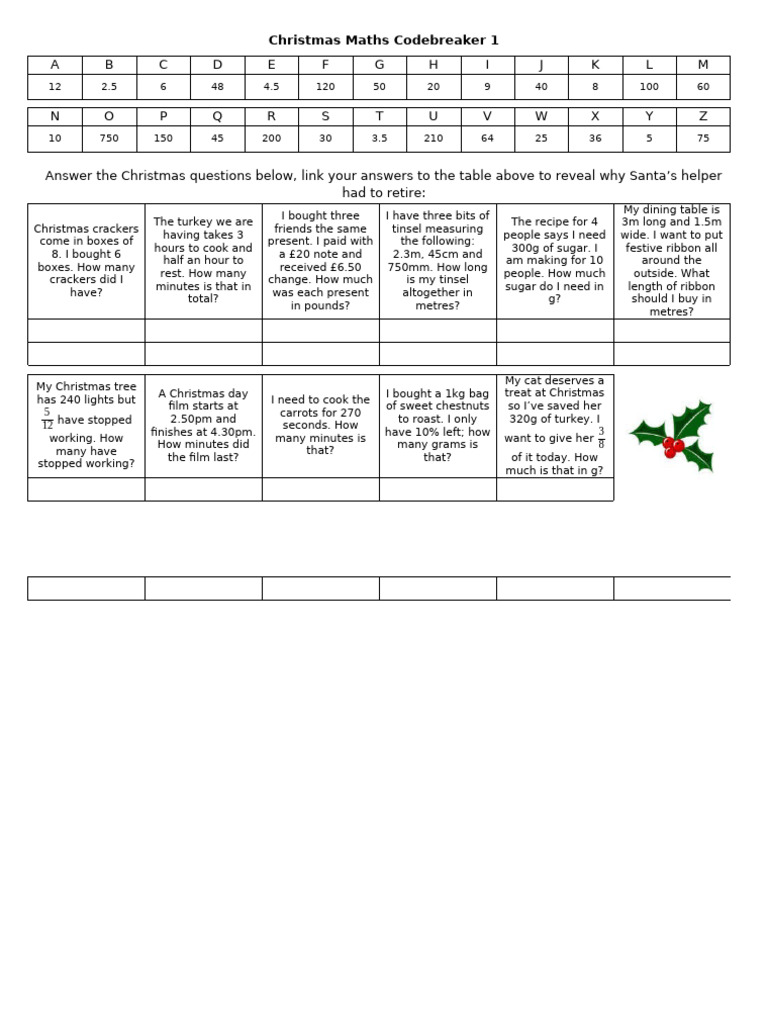 Christmas Maths Codebreaker 1 | PDF | Christmas | Foods