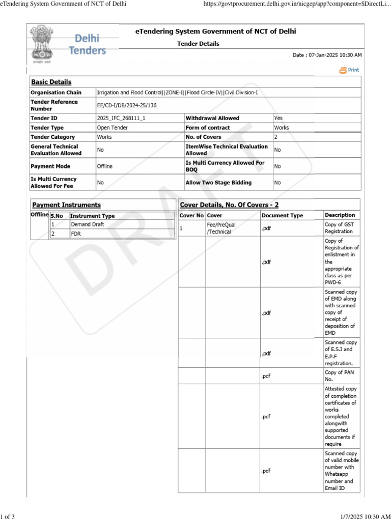 Bijwasan Bund Drain Tender | PDF