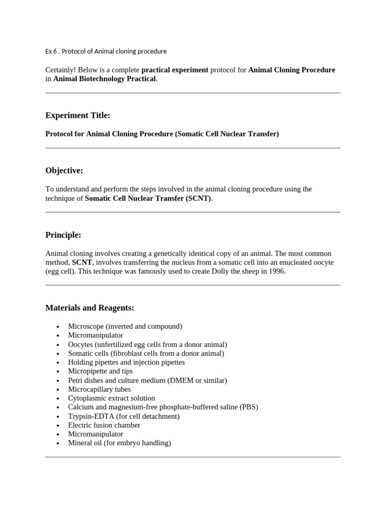 Animal Cloning Protocol: SCNT Guide | PDF | Agarose Gel Electrophoresis ...