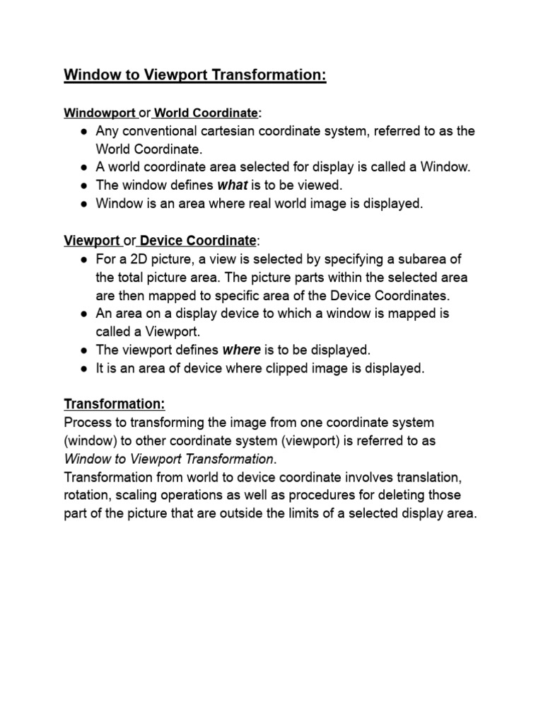 Window To Viewport Transformation | PDF