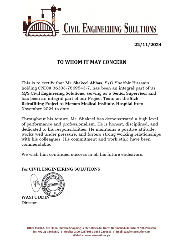 Experience Certifcate - Shakeel Abbas | PDF