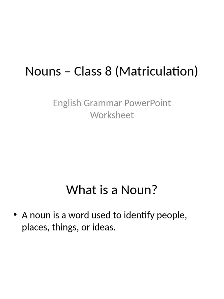 Class 8 Noun Worksheet Matriculation | PDF