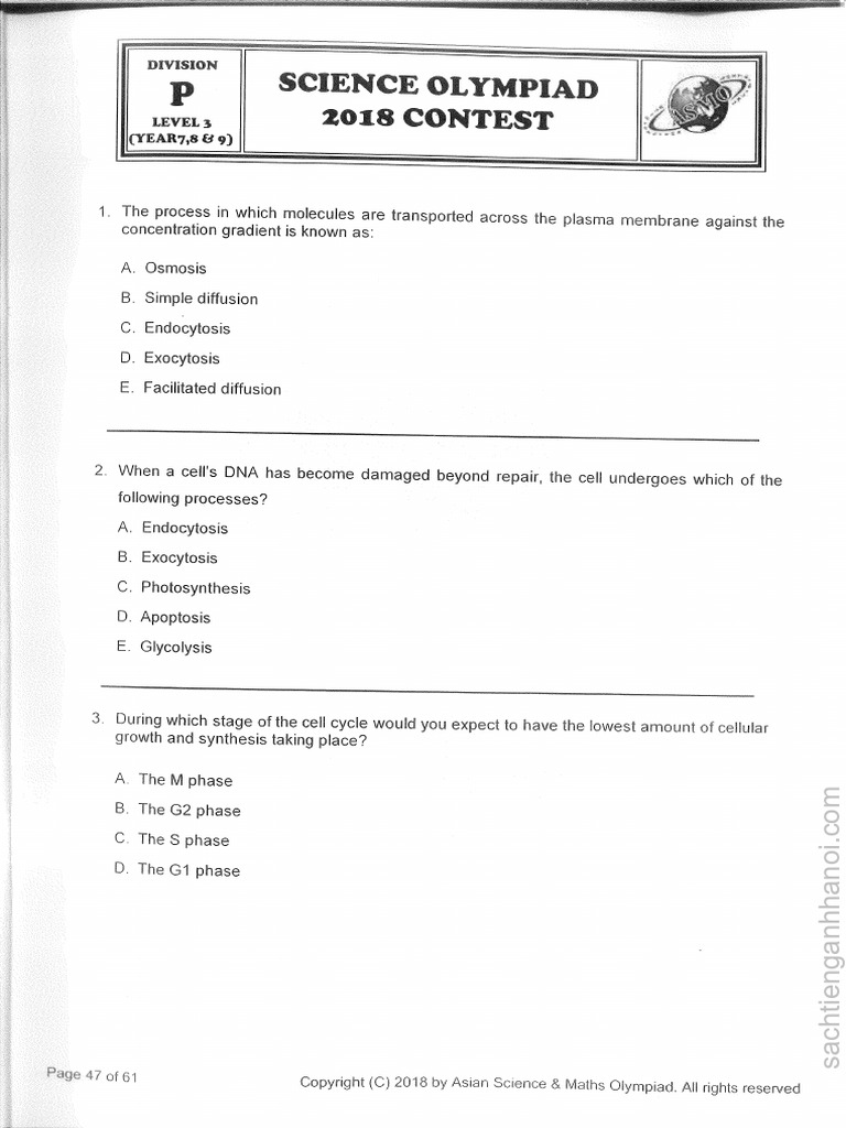 ASMO 2018 Khoa Hoc 7 8 9 | PDF
