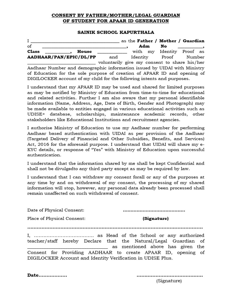 Consent Form APAAR Modified Approved | PDF | Access Control | Authentication