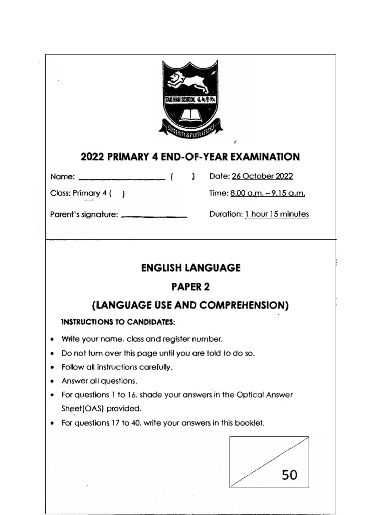 P4 English EOY 2022 TaoNan Exam Papers | PDF