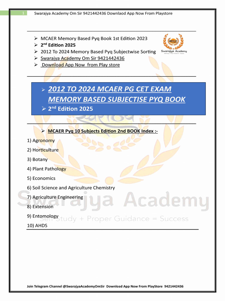 MCAER Pyq Book 2nd Edition 2025 Pyq 2011 To 2024 Swarajya Academy | PDF