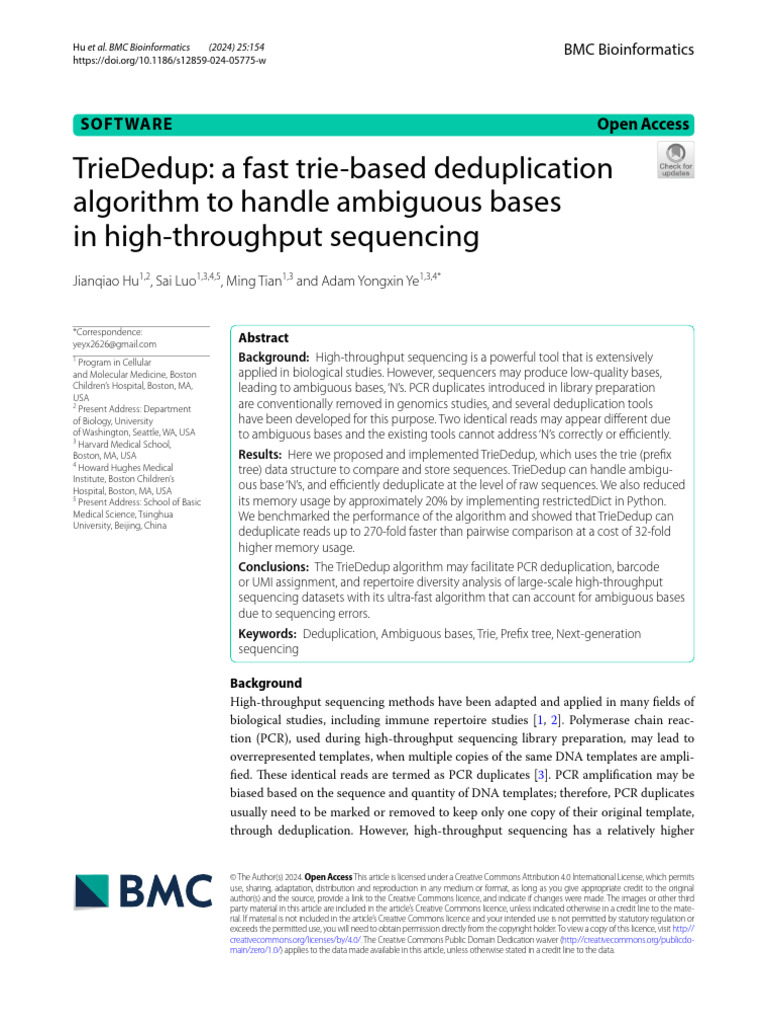 TrieDedup - A Fast Trie-Based Deduplication Algorithm To Handle Ambiguous Base Deduplication in ...