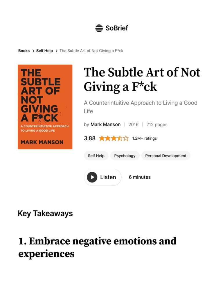 The Subtle Art of Not Giving a F*ck | PDF | Psychological Resilience ...