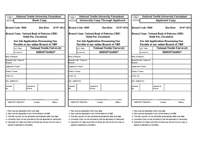 NBP Challan Form for Job Application | PDF | Banking | Government Of ...