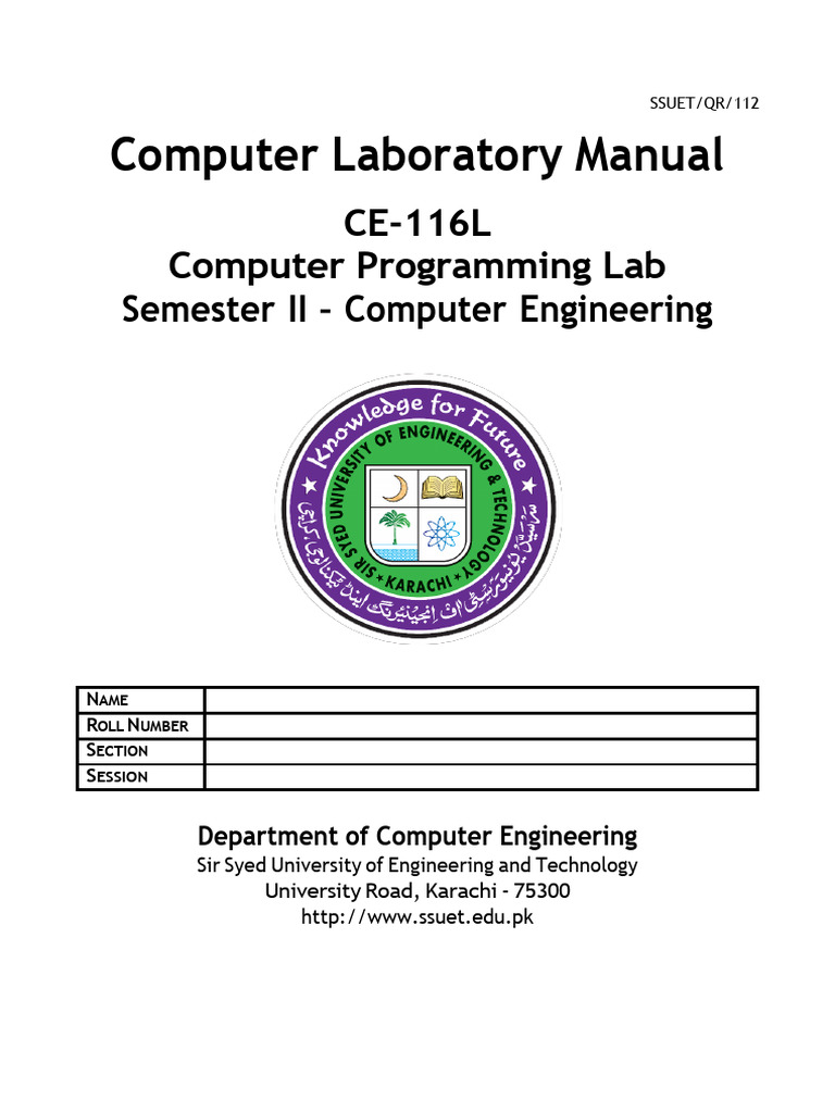 CE-116L Computer Programming Lab Title Page | PDF