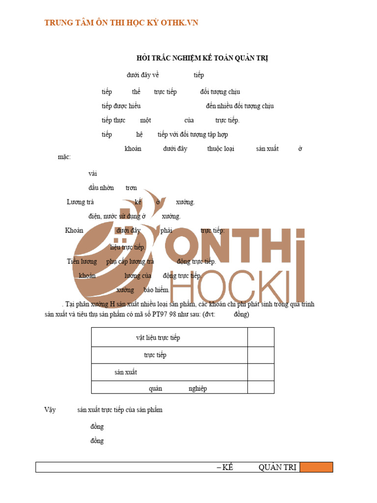 Đề Trắc Nghiệm Kế Toán Quản Trị Ueh | PDF