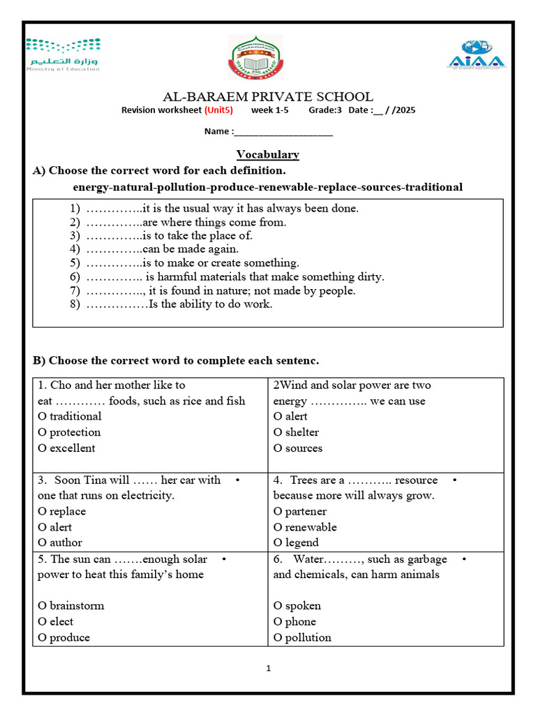 Revision Gr3 Unit 5 2025 | PDF | Pronoun