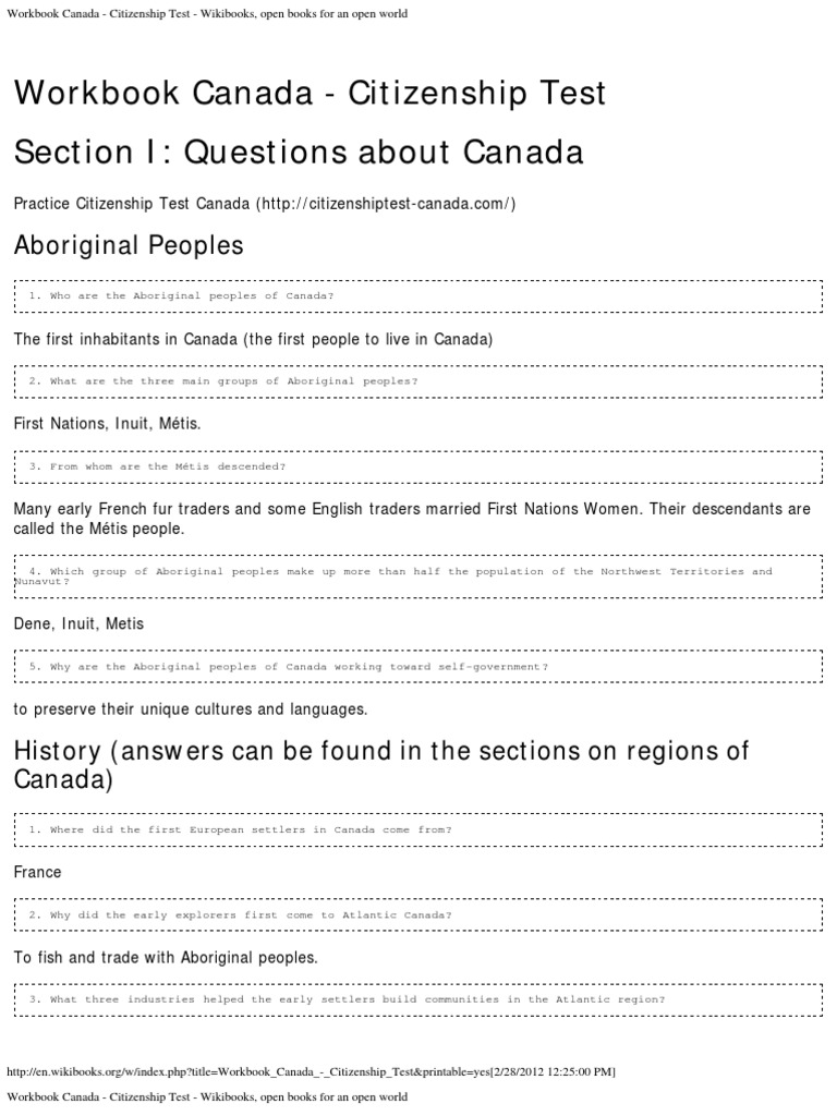 Workbook Canada - Citizenship Test - Wiki Books, Open Books For An Open ...