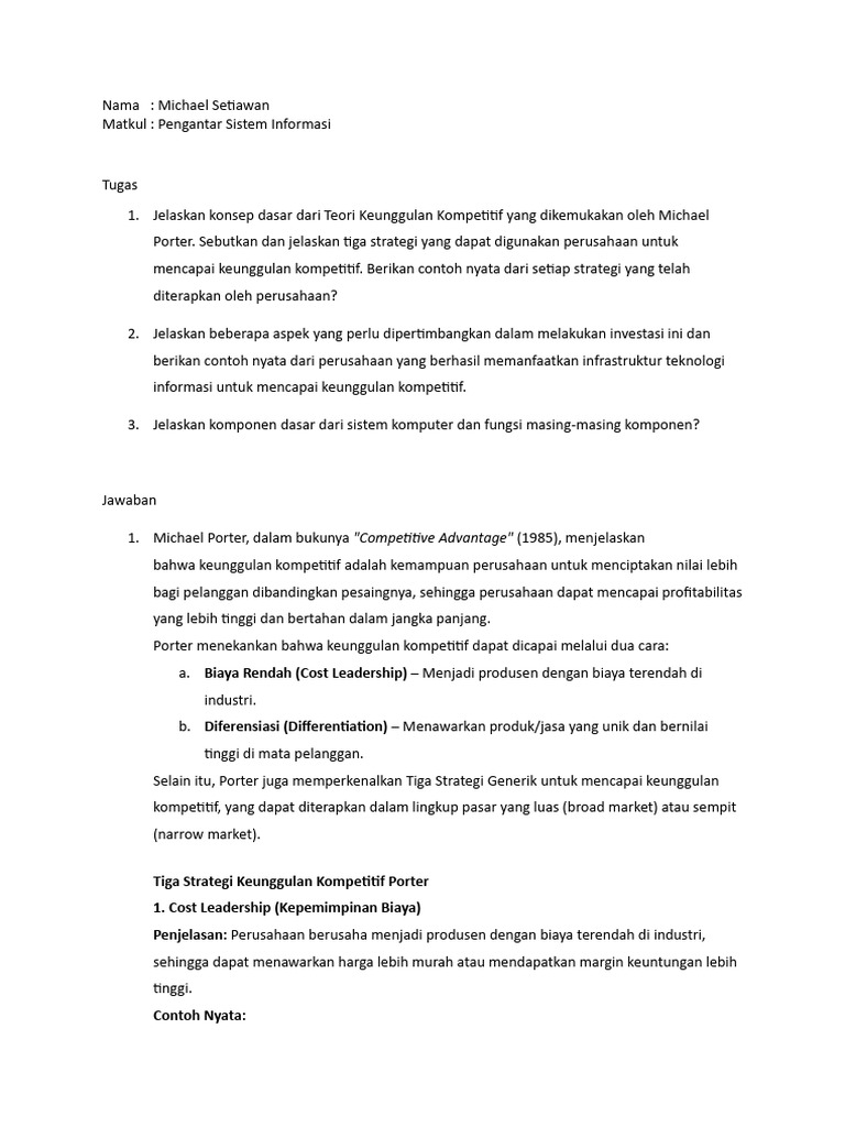 Michael Setiawan - Tugas 1 Pengantar Sistem Informasi | PDF