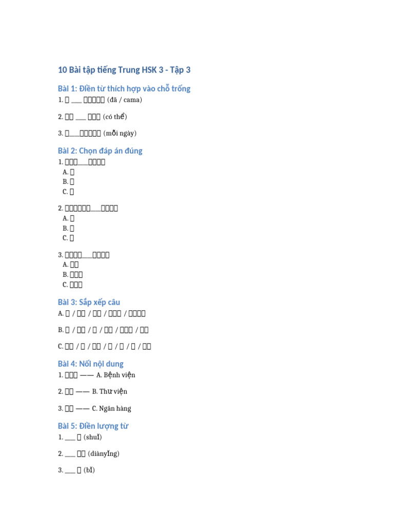 10 Bai Tap hsk3 3 | PDF