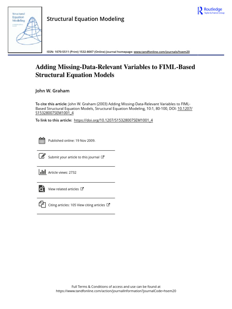 Adding Missing-Data-Relevant Variables To FIML-Based Structural Equation Models | PDF ...