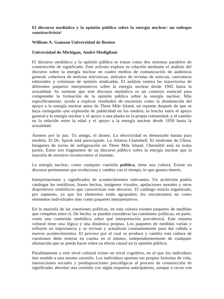 El Discurso Mediático y La Opinión Pública Sobre La Energía Nuclear ...