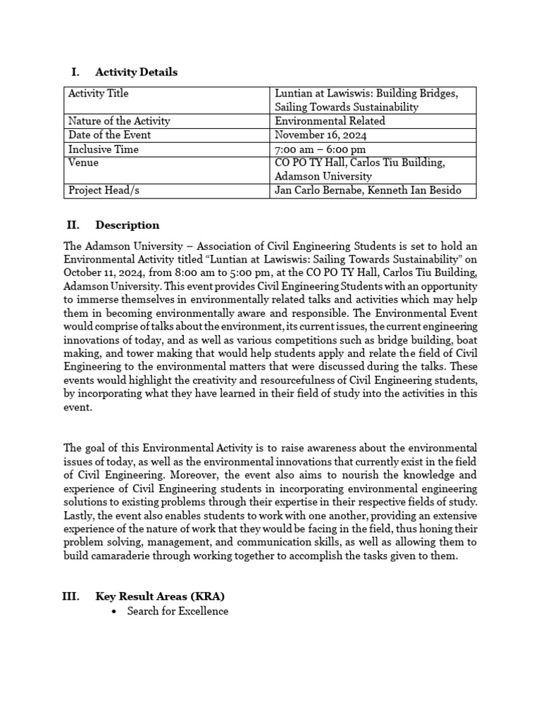 Environmental Event Concept Paper Initial | PDF | Engineering ...