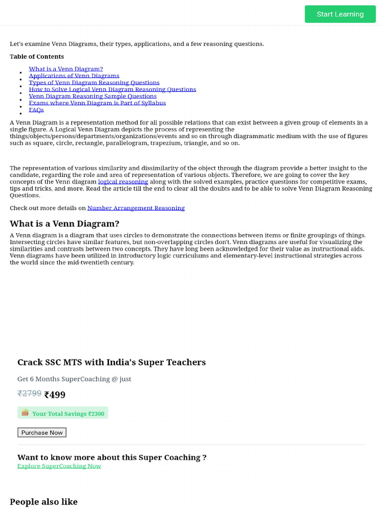 Venn Diagram Reasoning - Types, Tips, Solved Venn Diagram Questions | PDF