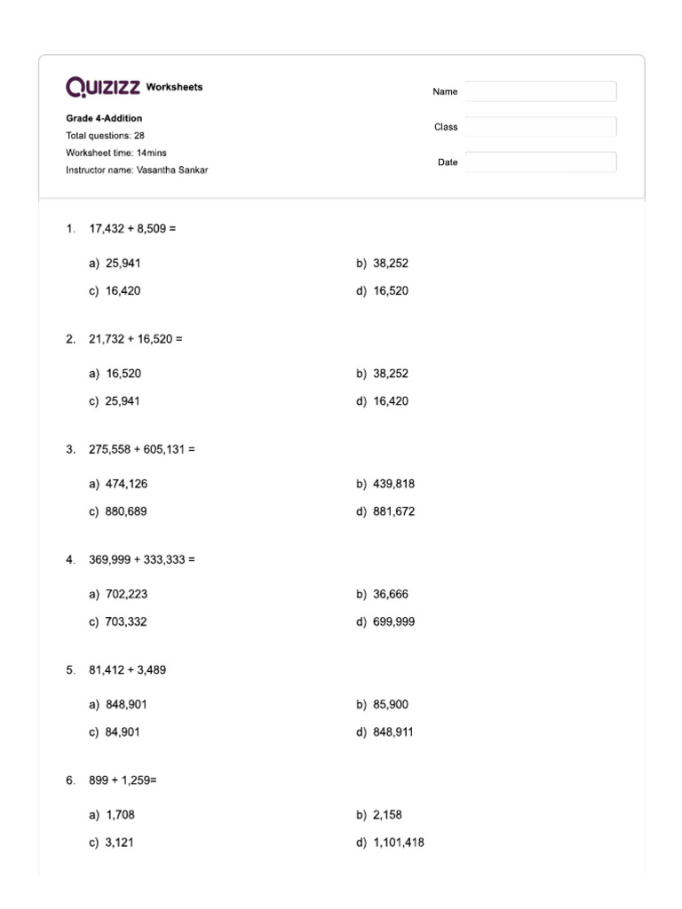Addition Grade4 | PDF