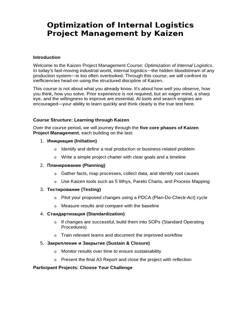 Optimization of Internal Logistics | PDF | Project Management | Logistics