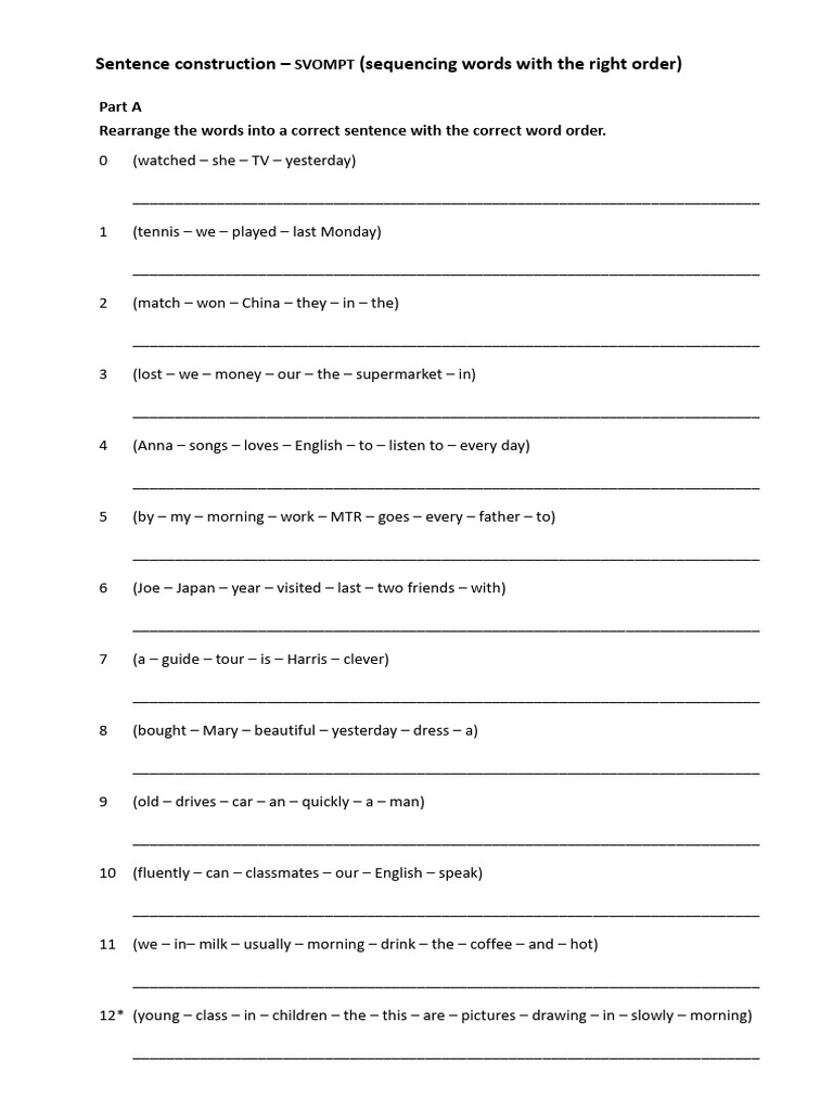 HW Word Order Sentence Making Modified | PDF