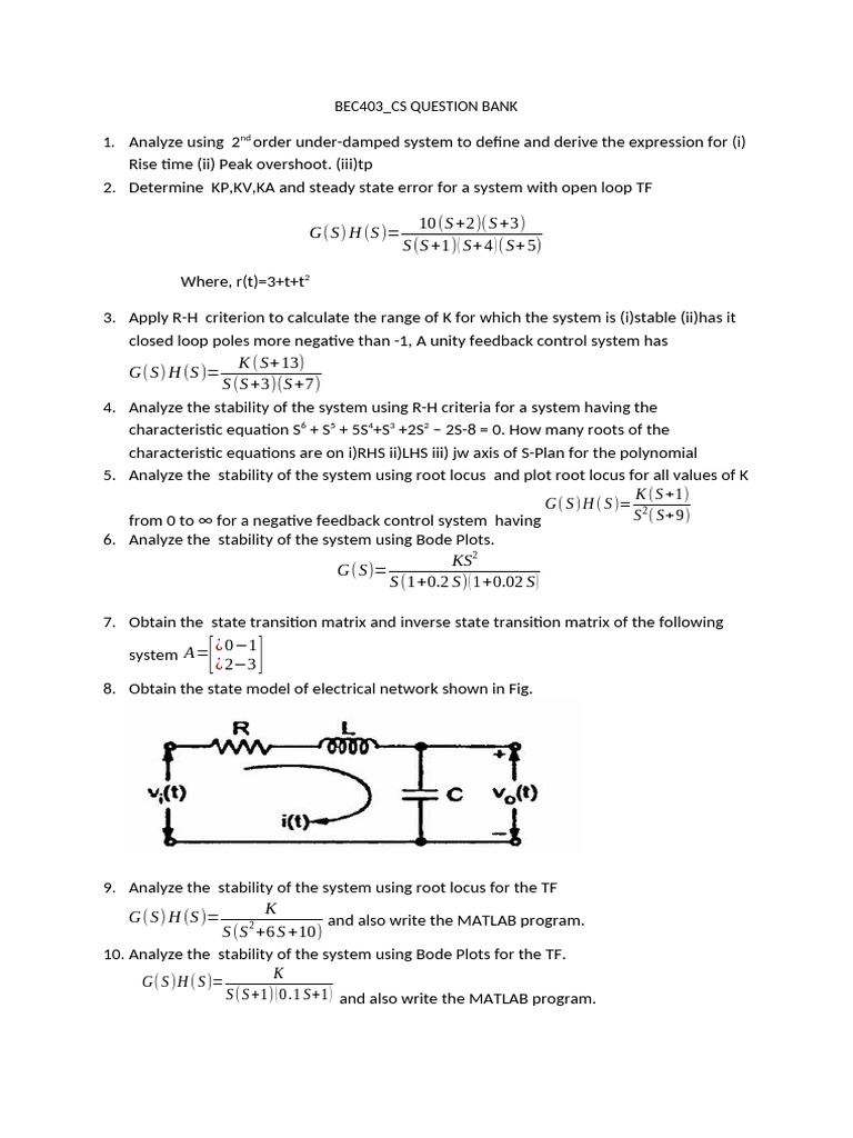 Bec 403 Ia2 - Question Bank | PDF | Stability Theory | Applied Mathematics
