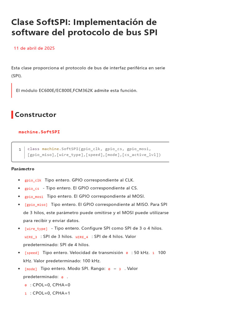 Clase SoftSPI - Implementación de Software Del Protocolo de Bus SPI - QuecPython | PDF ...