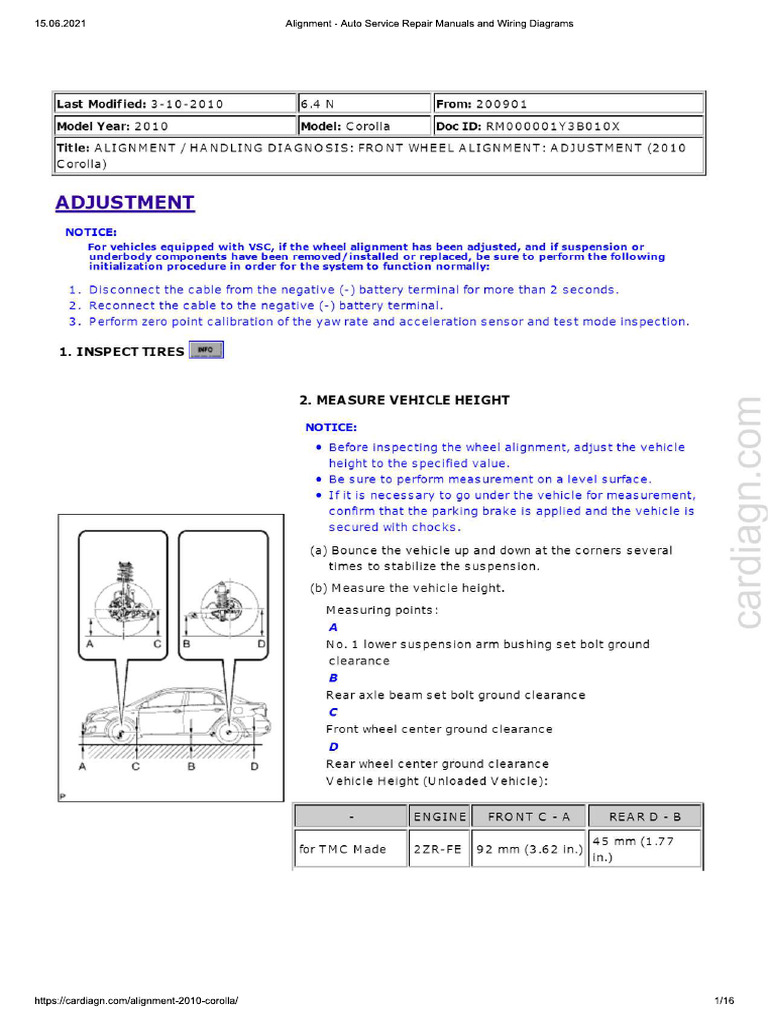 Toyota Corolla 2009-2010 Alignment | PDF