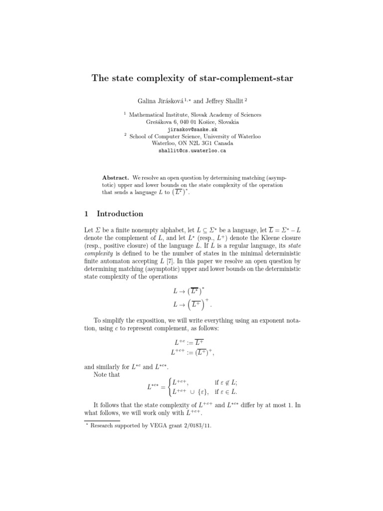 State Complexity of Star-Complement-Star | PDF | Mathematics | Formal ...