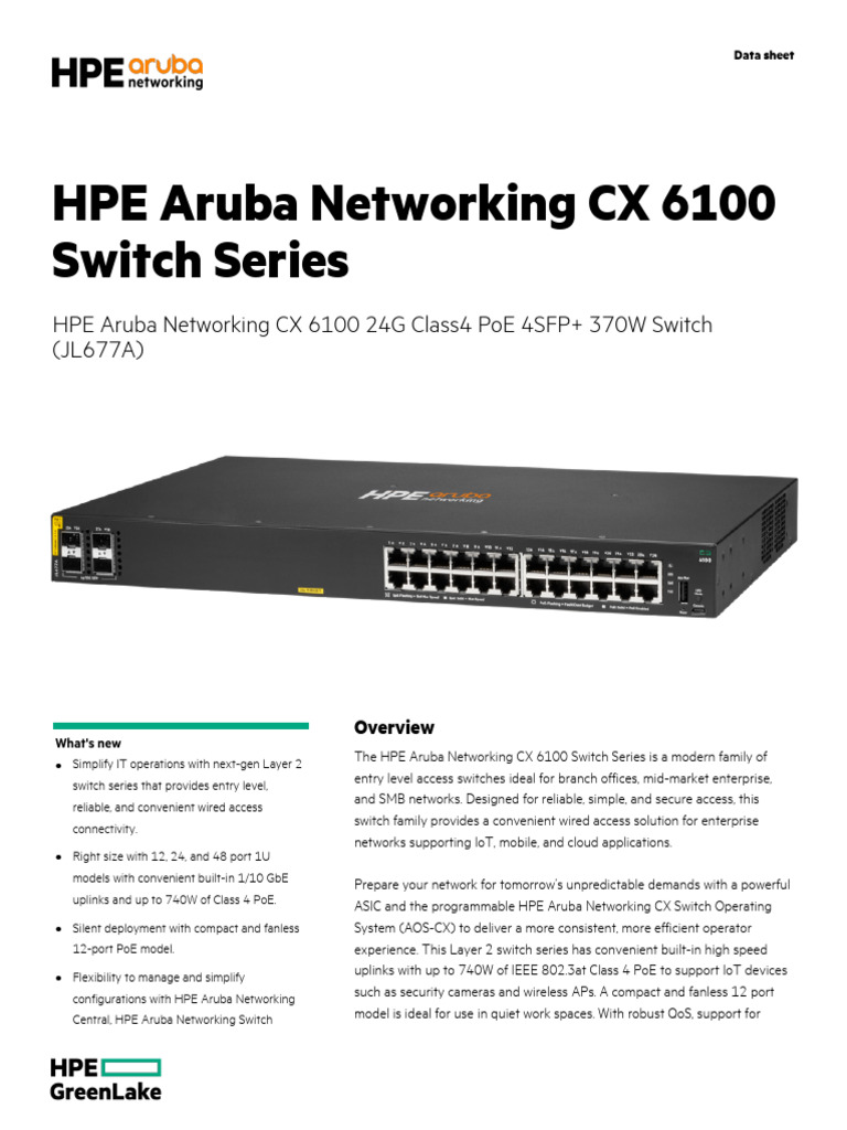HPE Aruba Networking CX 6100 24G Class4 PoE 4SFP+ 370W Switch Data sheet-PSN1013152645USEN | PDF ...