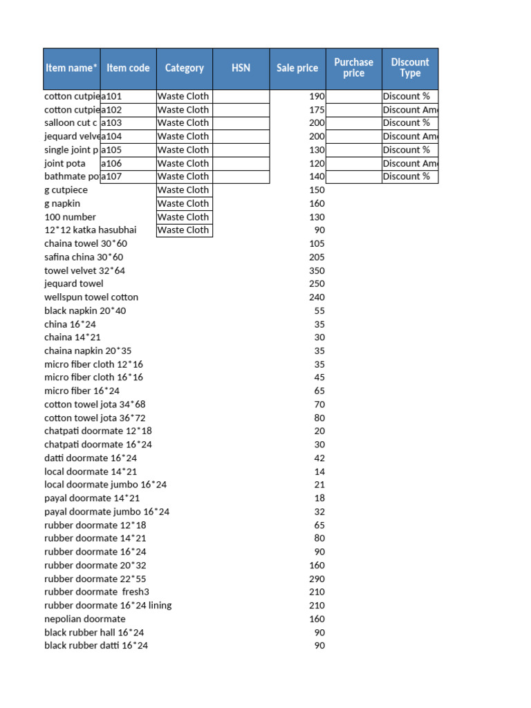 Import Items Template | PDF | Textiles | Materials