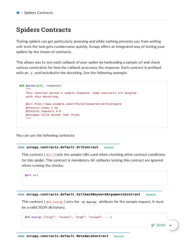 Spiders Contracts - Scrapy 2.13.0 Documentation | PDF | Parameter (Computer Programming ...