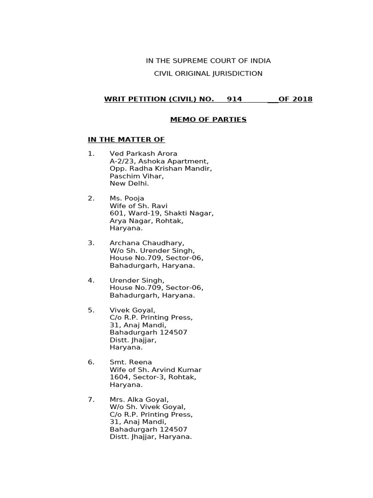 Memo of Parties | PDF
