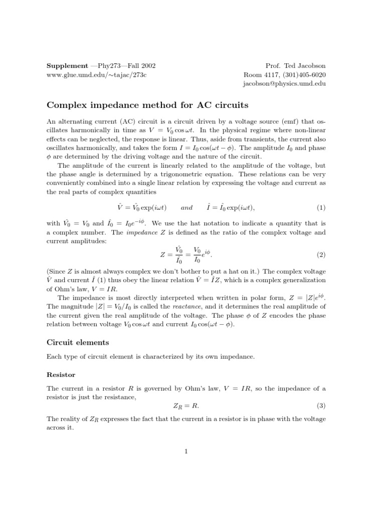 Complex Impedance Method For AC Circuits | PDF | Electrical Impedance ...