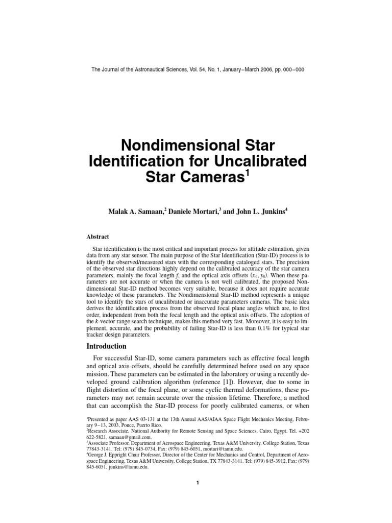 Nondimensional Star Identification For U | PDF | Rotation | Variance
