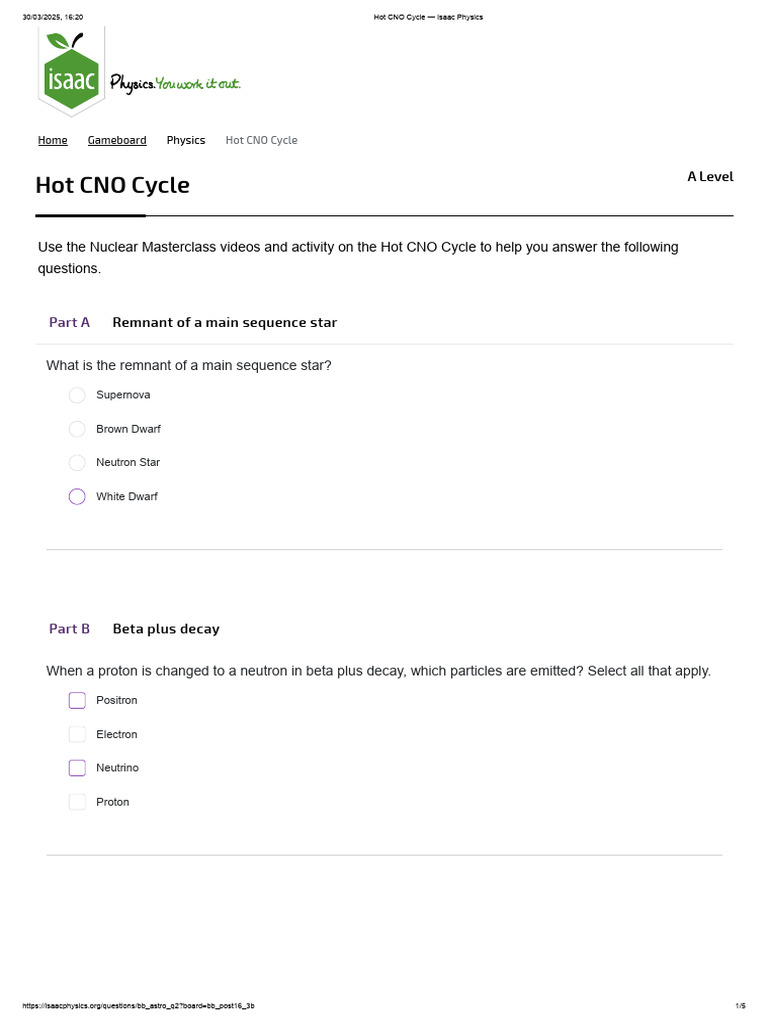 Hot CNO Cycle: A Level Physics Guide | PDF | Radioactive Decay | Atoms