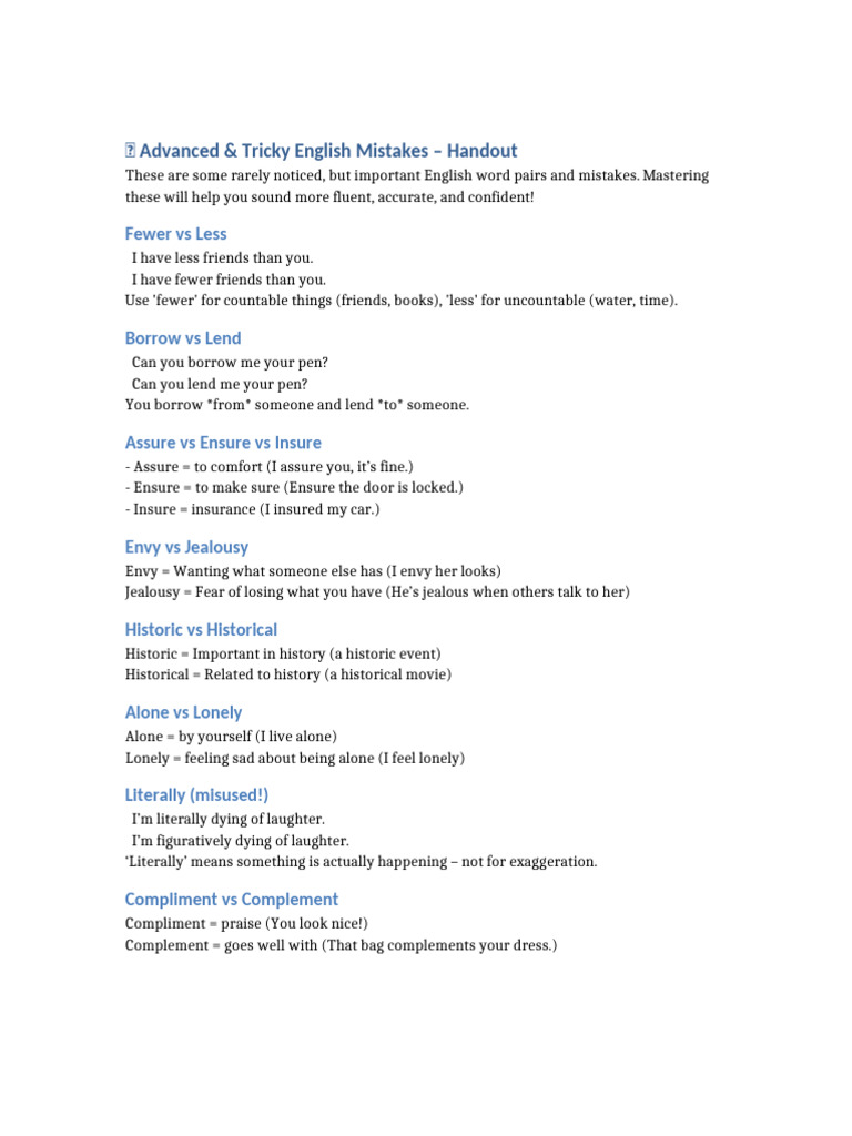 Advanced_English_Mistakes_Handout | PDF