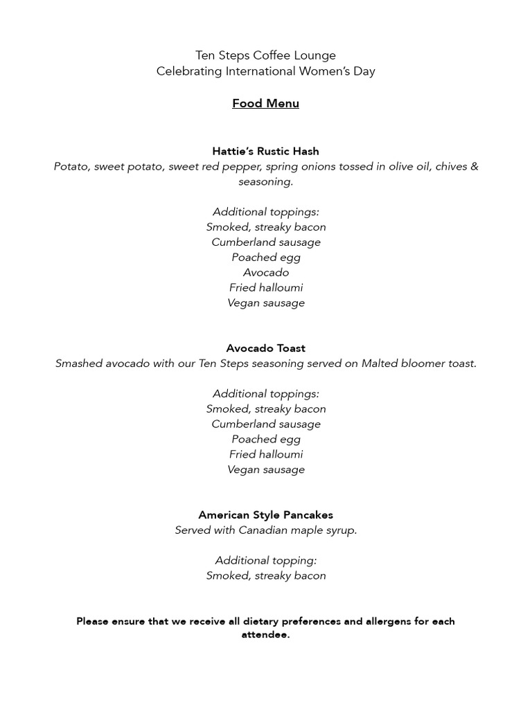 International Women's Day Celebration Food Menu | PDF