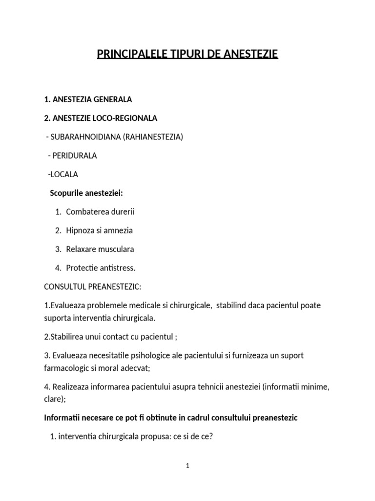 ATI Plan de Lectie TIPURI DE ANESTEZIE CURS | PDF