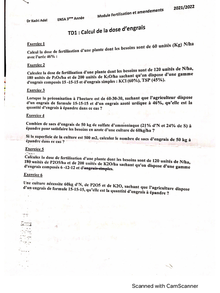TD Fertilisation Et Amendement - DR Kaderi | PDF