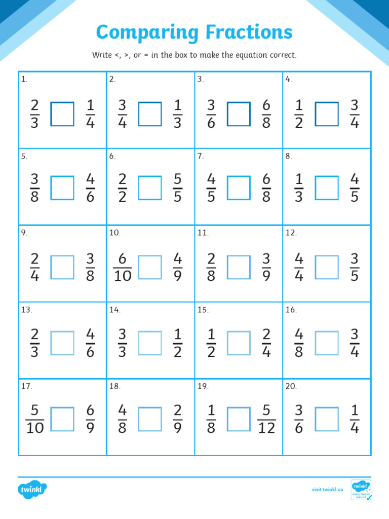Colour Comparing Fractions With Different Numerators and Denominators ...
