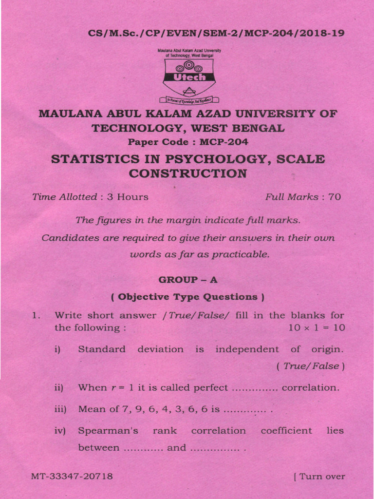 Statistics in Psychology, Scal Construction | PDF | Placebo | Statistics