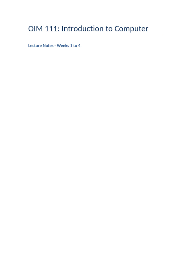 OIM111 Lecture Notes Weeks 1 To 4 | PDF