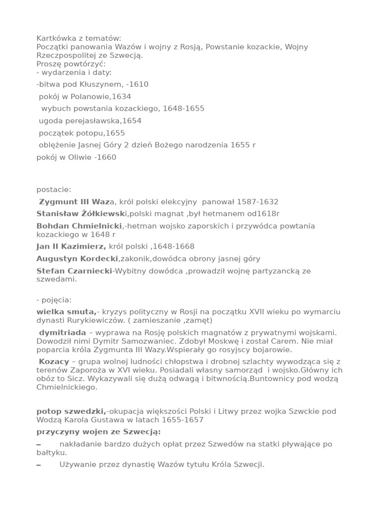 Powstanie Kozackie Potop Szwecki Kartkókwa | PDF