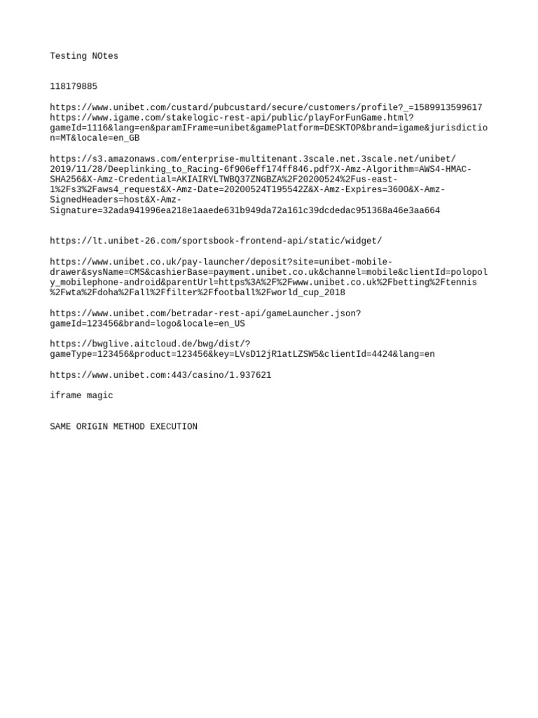 Unibet API Testing Notes | PDF