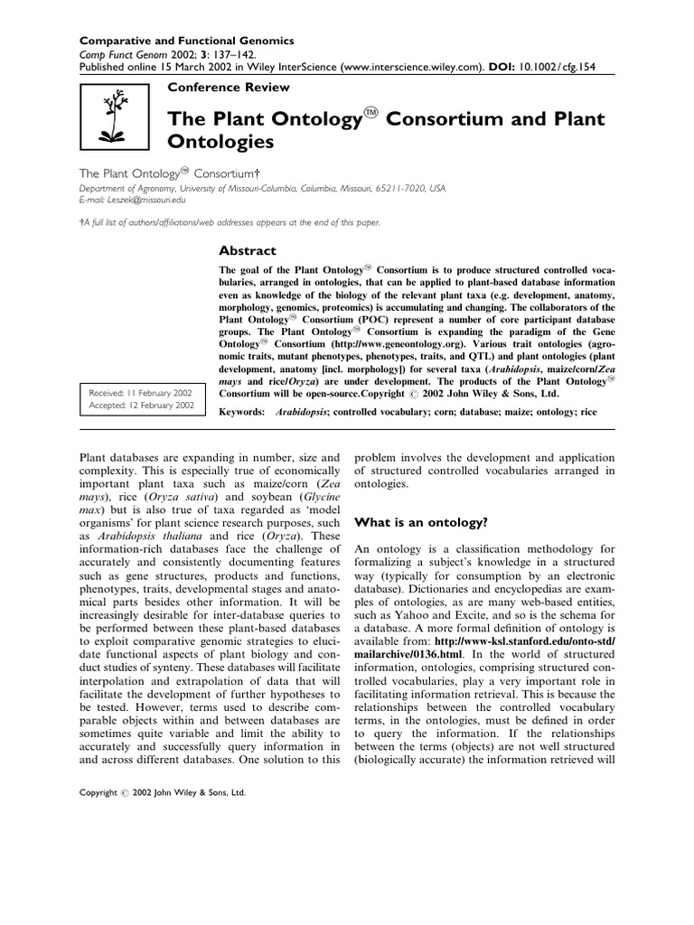 The Plant Ontology Consortium and Plant | PDF | Quantitative Trait ...