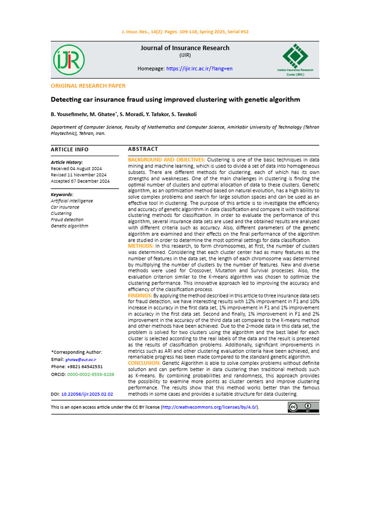 Detecting car insurance fraud using improved clustering with genetic ...